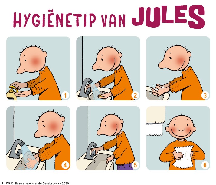 Download het stappenplan handen wassen van Dag Jules!